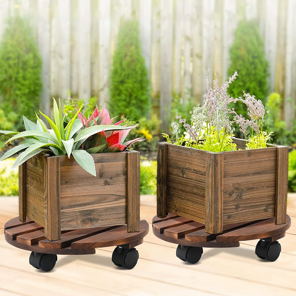 2 Pack Plant Caddy with Lockable Wheels - Wood Color – Direct On Sale