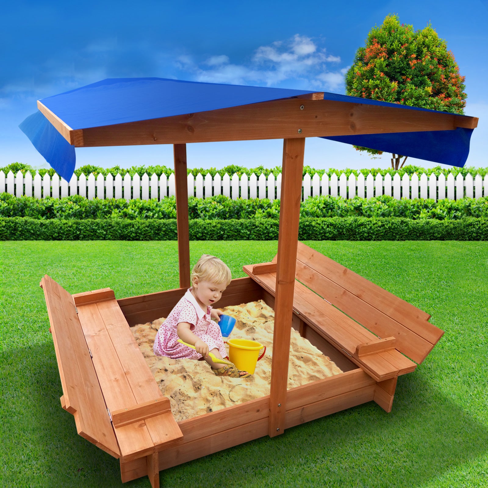 Wooden Outdoor Sand Box Set Sand Pit- Natural Wood – Direct On Sale